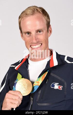 French gold Medalist in Rowing Pierre Houin and Jeremie Azou pose at ...