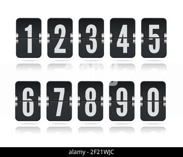 Vector template with floating flip scoreboard numbers and reflections for white countdown timer ...