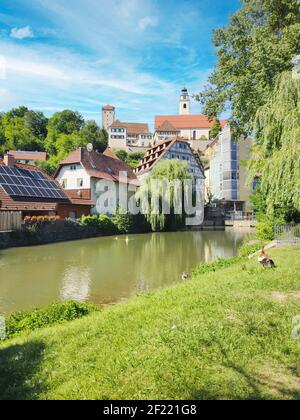 Cityscape of Horb and River Neckar Black Forest Baden Wurttemberg ...