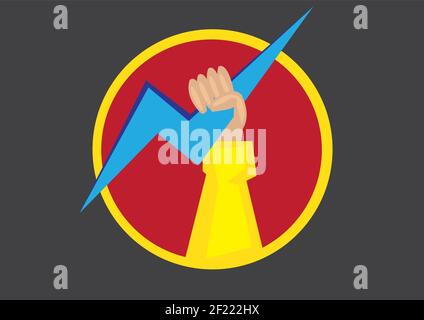 Fist with lightning. Hand holding thunderbolt. Power in hand. Abstract ...