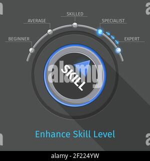 Skill levels vector knob button or switch. Education and proficiency ...