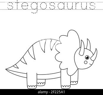 Trace the names of dinosaurs. Color cute stegosaurus. Handwriting ...