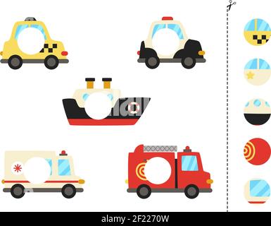 Cut and glue police car. Vector illustration. Paper puzzle game for ...