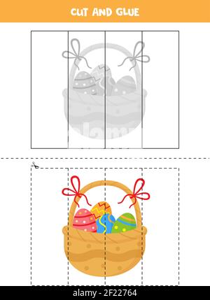 Vector Easter cut and glue activity. Holiday educational crafting game ...