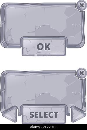 Set stone game menu panels, textured ui frames interface template in comic cartoon style ...