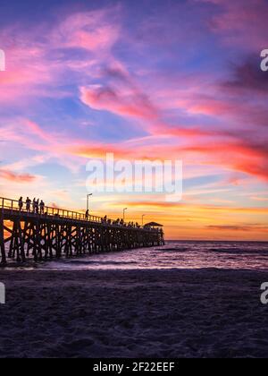 Beautiful sunset at Grange Jetty Adelaide Australia with peoples ...