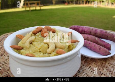 Shakarkandi sheera made from Sweetpotato root vegetable. Asian dessert ...
