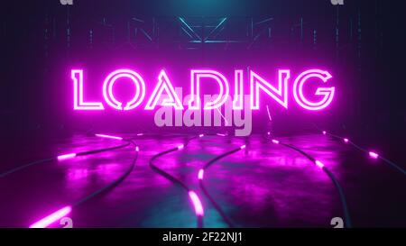 Loading neon sign with glowing cable, 3D illustration Stock Photo - Alamy