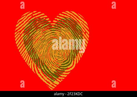 An illustration of yellow heart imprint isolated on grabackground with ...