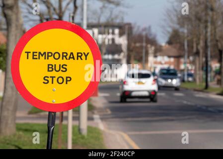 Temporary bus stop sign Stock Photo - Alamy