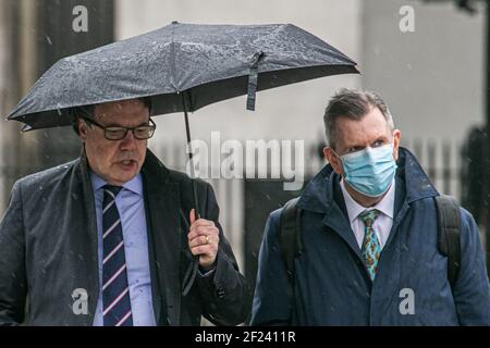 Lagan Valley MP Jeffrey Donaldson with his wife Eleanor, arrive at the ...