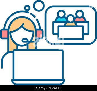 Synchronous learning concept icon. Distance learning. Video conference ...