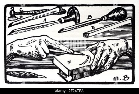 Wood Engraving Tools including Gouges, Chisels, Knives and an Engraver ...