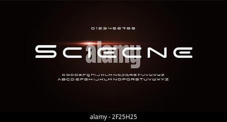 Science tech alphabet, wide rounded letter, futuristic technology font ...