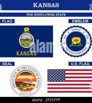 Map of Kansas state, USA. Set of Kansas maps with outline border ...