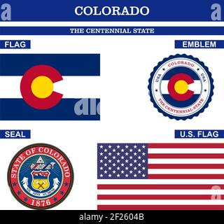 Colorado badge. Map of the US state with beautiful geometric waves and ...