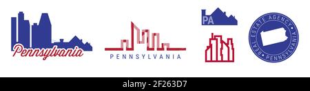 Pennsylvania flag icon set. American state pennant in official colors ...