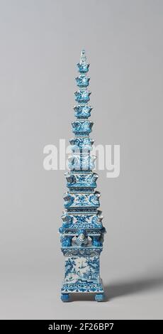 Central wooden stick of flower pyramid of Delft pottery, anonymous, c ...
