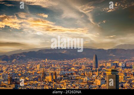 Barcelona cityscape at sunset overlook Stock Photo - Alamy