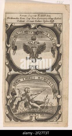 Double -headed eagle with crucifix / river god Danube, Anonymous, After ...