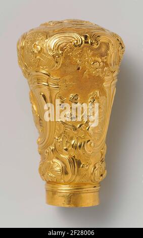 Walking stick button with painting in blue. Walking stick button of ...