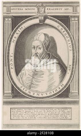 Portrait of Pope Gregory XIV dressed in the papal robes, with a camauro ...