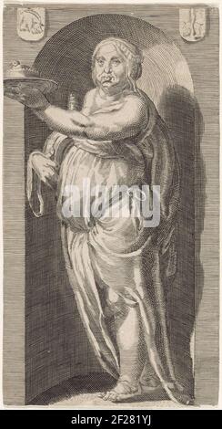 Personification of gluttony, represented like a thick female figure ...