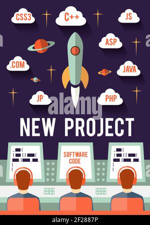 men teamwork business with rocket app Stock Vector Image & Art - Alamy