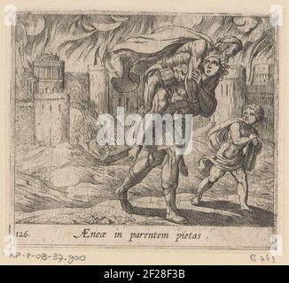 Aeneas flight with his family from Troy. Aeneas escape the burning troy ...