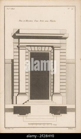 Gate with pilasters and staircase; Plan et elevation d'une porte avec ...