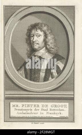 Portrait of Pieter de Groot in an oval. The portrait rests on a ...