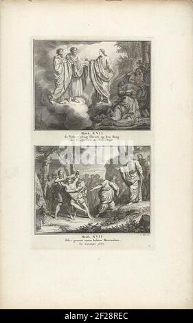 Glorification of Christ and Christ heals a moon sick, Simon Fokke, 1791 ...
