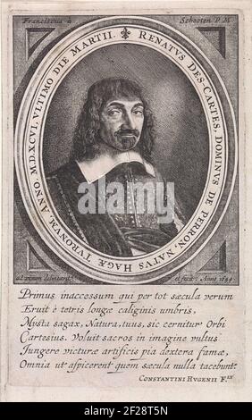 Portrait of René Descartes, Portrait in oval frame of René Descartes ...