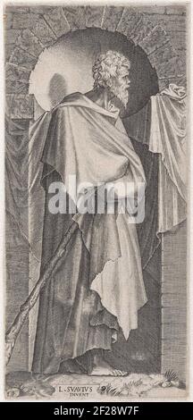 Paulus; Apostles. Saint Paul standing with a black on his shoulder in a ...