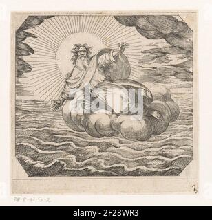 God creates heaven and earth; The creation. God the Father floating on ...