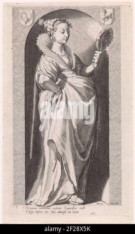 Personification of the vanity or pride, depicted like a richly dressed ...