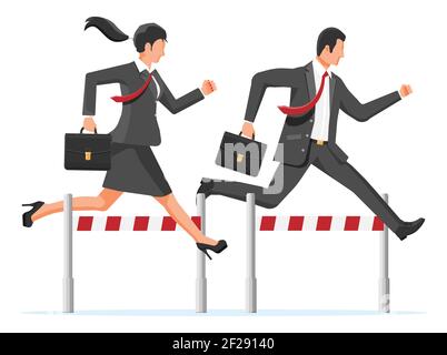 Hurdle race woman jumping over obstacle vector background Stock Vector Image & Art - Alamy