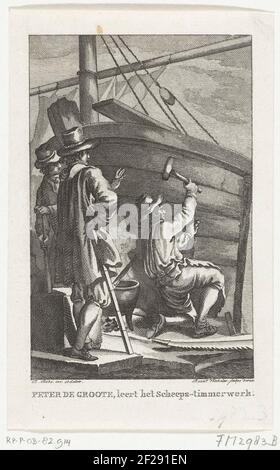 Construction work on the VOC ship Amsterdam at the IJ in Amsterdam ...