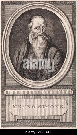Portrait of Menno Simons, manager of the mennonites, a calot on the ...