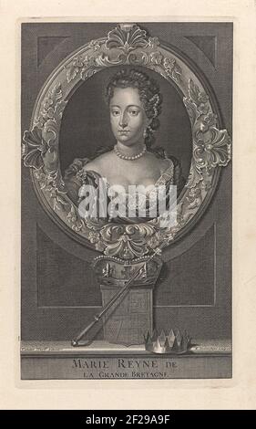 Portret van Maria II Stuart, Gerard Valck, after Peter Lely (Sir), 1680 ...