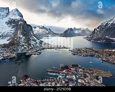 Aerial panorama of Lofoten Archipelago with view of Hamnoy and Lofoten ...