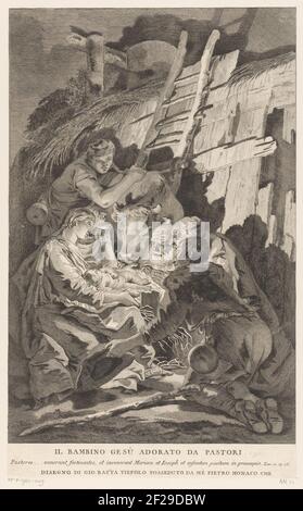 This Nativity scene shows the Adoration of the Shepherds, with figures ...
