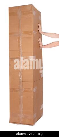 Man pushing large box on forklift with world map and location pins in ...