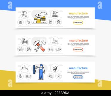 Industrial manufacturing plant horizontal banners with people working ...