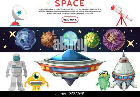 Cartoon universe composition with ufo spaceship light stars fantasy ...
