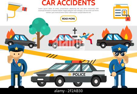 Road accident icons set with car crash symbols flat isolated vector ...