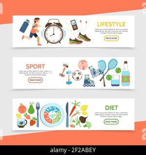 Active healthy lifestyle horizontal banners with people and different ...