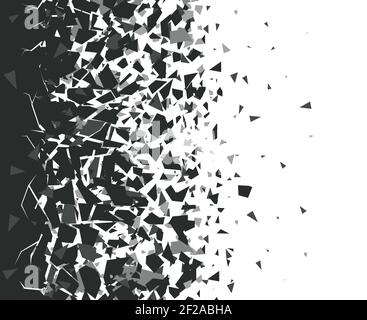 Explosion effect. Shatter dark triangle. Abstract cloud of pieces after ...
