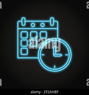 Neon calendar icon. Glowing neon schedule sign, outline calendar ...