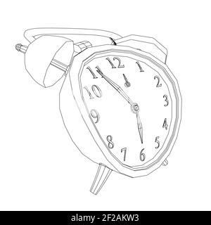 Outline of vintage clock from black lines isolated on white background ...